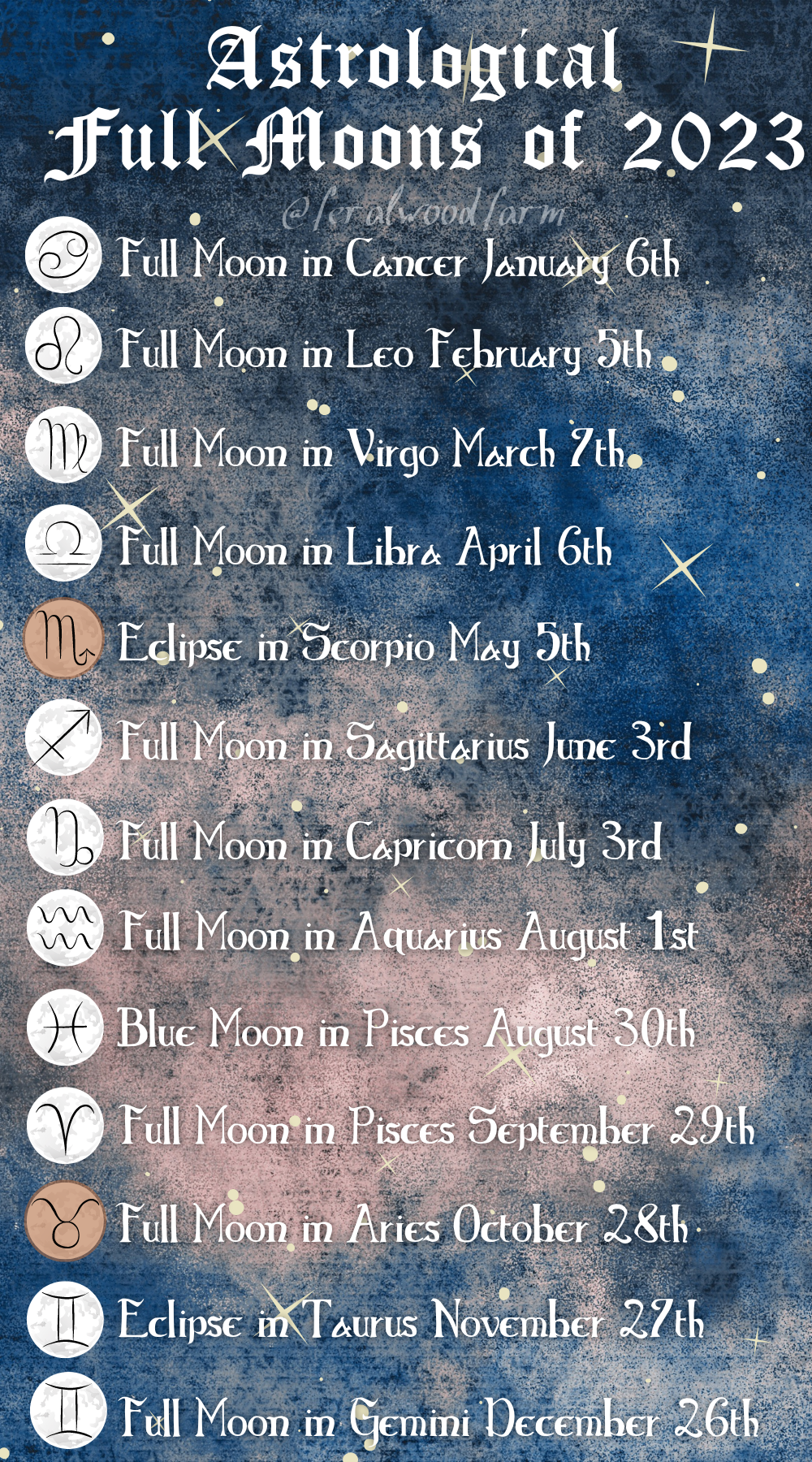 All New & Full Moon Dates for 2023 - Feralwood Witch